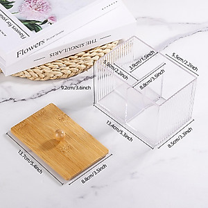 Ohlove Qtip Holder with Bamboo Lids, 3 Compartments Cotton Ball/Swabs Dispenser, Apothecary Jar Clear Plastic Bathroom Container for Storage and Organizer
