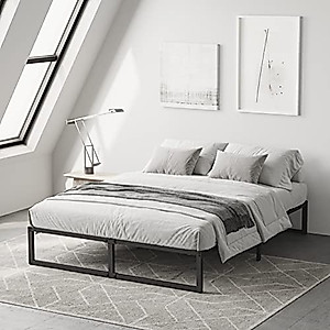 Richwanone 14 inch Queen Bed Frame Metal Platform Mattress Foundation with Steel Slat Support, No Box Spring Needed, Easy Assembly, Black