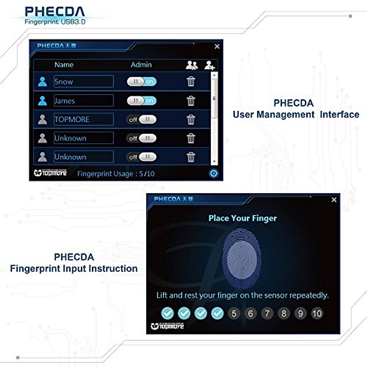 TOPMORE Phecda Fingerprint Recognition USB3.0 Flash Drive Fingerprint ID Security Flash Disk Biometric Fingerprint Reader Memory Stick (16GB, White & Gold)
