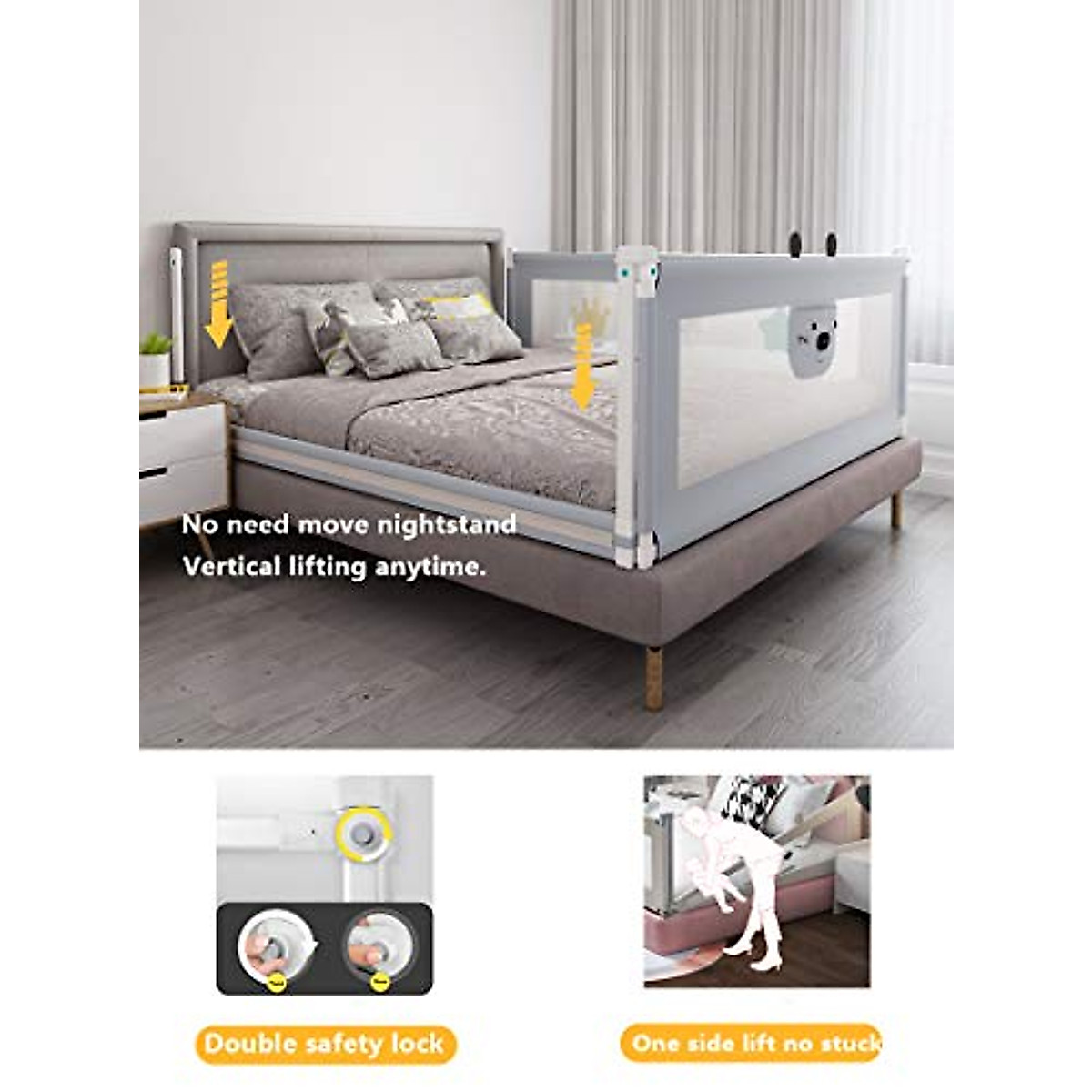 Bed Rail for Toddlers Extra Long Bed Rail for Queen King CL-King, Twin XL, Full XL Bed Mattress Guard Bed Railing Safety Guard Rail Bed Bumper Bed Fence Sleep Rails Extra Tall 78.7" one Side