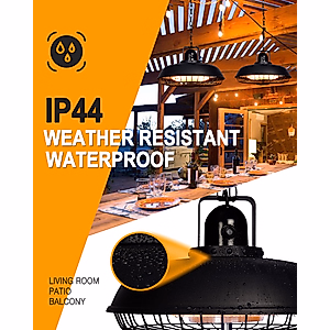 Star Patio Electric Patio Heater, Outdoor Ceiling Heater With Remote Control & Touch Switch, 700/800/1500W Hanging Patio Heater With UFO Shape Sandy Black, Infrared Heater, IP44 Waterproof, STP2036-B