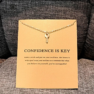 LANG XUAN Friendship Gold Key Necklace Good Luck Elephant Pendant Chain Necklace with Message Card Gift Card