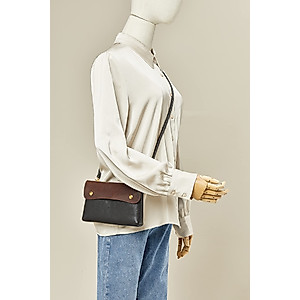 Vintage Leather Crossbody Bags For Women Casual Shoulder Handbags With Flap And Detachable Straps (1-Black)