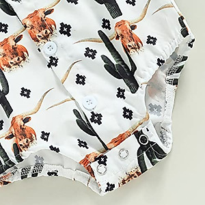 AEEMCEM Baby Boy Western Clothes Cow Print Dress Shirt Bodysuit Short Sleeve Button Up One-Piece Romper Jumpsuit Boho Clothes (A White Cow&Cactus, 0-6 Months)