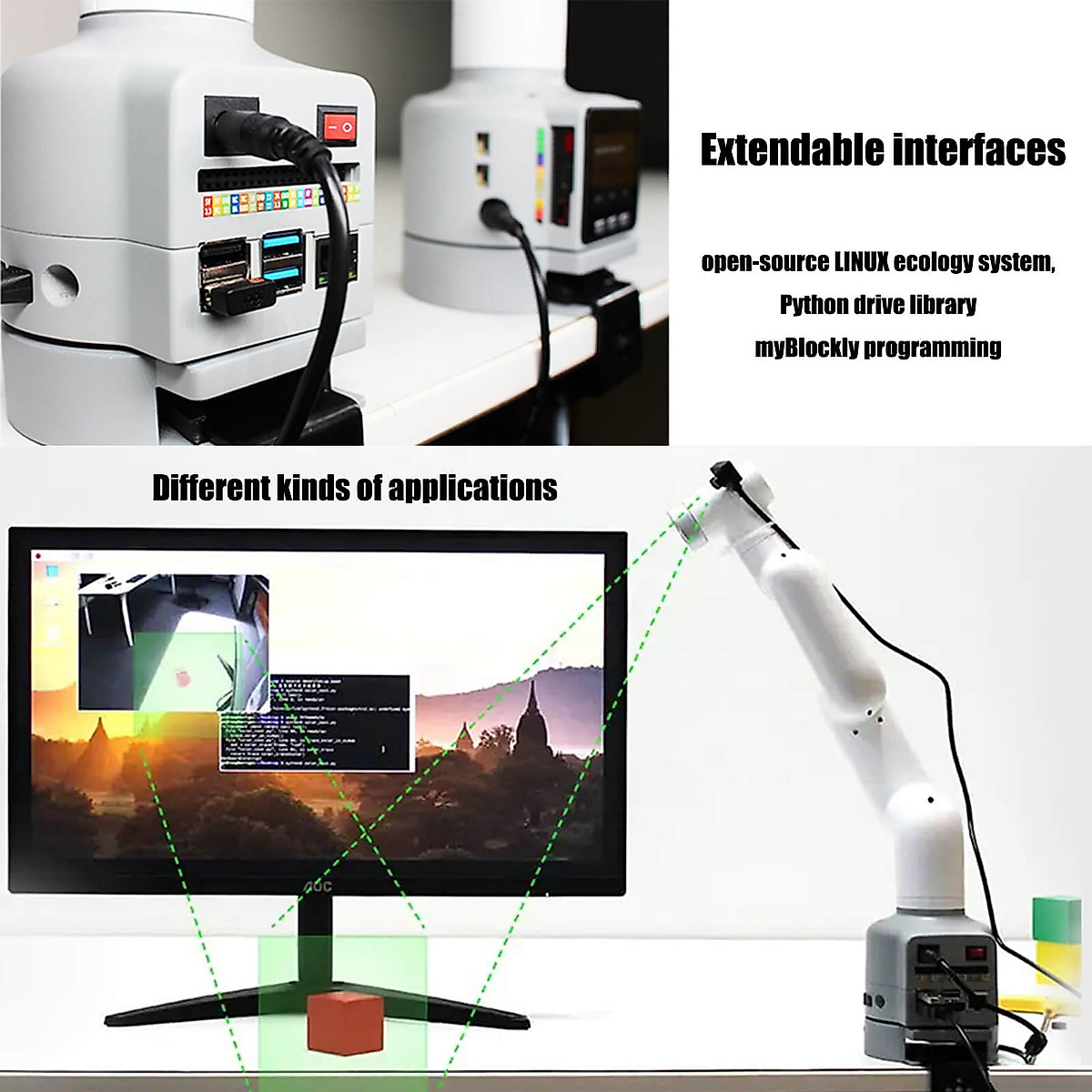 ELEPHANT ROBOTICS Robotic Arm myCobot 280 with Raspberry Pi 4& Flat Base, Open Source 6-DOF Robot Arm, Collaborative Desktop Coding Robot, Education ROS Robot Arms for Programming Learning
