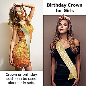 Gold Birthday Girl Sash & Red Crystal Crown Set, Didder Birthday Crown Birthday Tiara for Women Birthday Crowns for Women Girls Birthday Sash and Tiara for Women Happy Birthday Gift