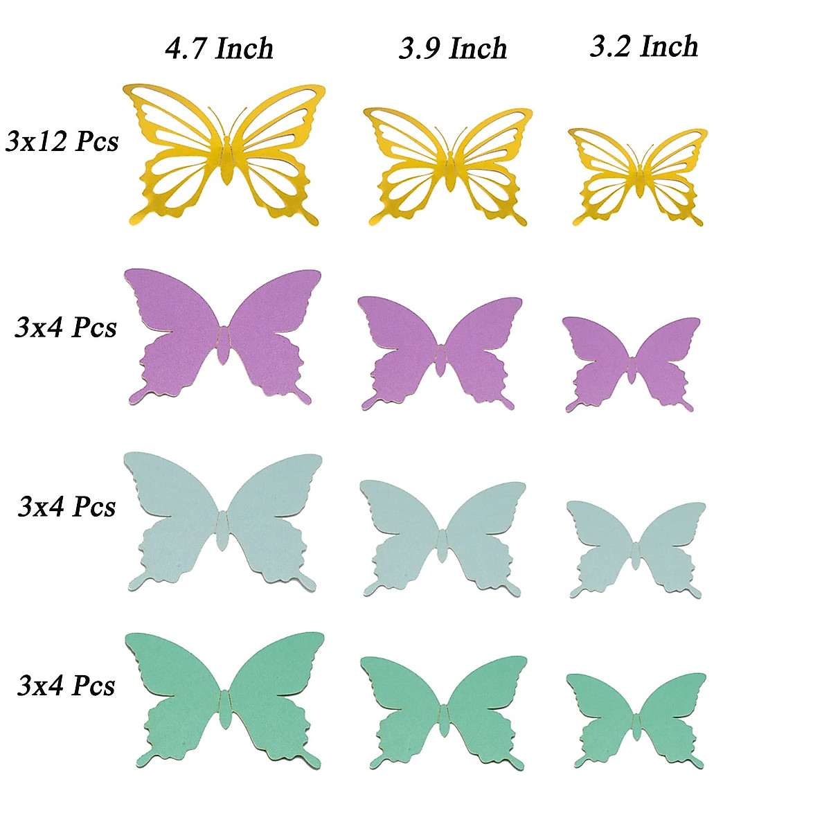 Menoeceus 72 Pcs 3D Butterfly Wall Decor Gold Butterfly Decorations Double Layer Removable Butterfly Wall Stickers for Birthday Wedding Party Cake Kids Room Decor DIY Gift