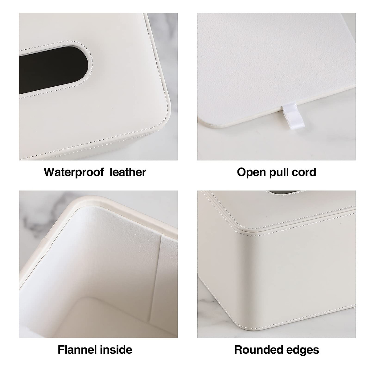 MEIBOOCH PU Leather Tissue Box Cover with Magnetic Closure, Square Rectangular Tissue Box Holder with Rounded Edges Design (Creamy White, Rectangular)