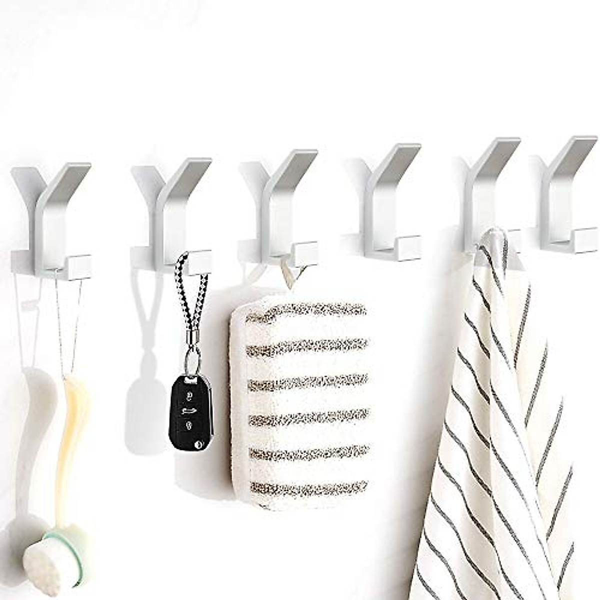 CFGROW Heavy Duty Adhesive Hooks, 6 Packs Silver, Coat Robe Clothes Bath Towel Hook with Strong Glue Ceiling Hanger Hold 22 lbs for Home Bathroom Kitchen Modern Hotel, No Drill Wall Mounted Holders