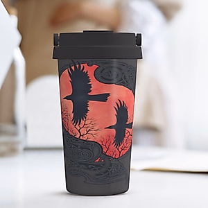 Vikings Norse Odin Ravens 16oz Stainless Steel Travel Mug - Spill Proof Lid, Keeps Hot & Cold For Hours - Tea & Drink Thermos