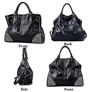 Women Top Handle Shoulder Bag Personality Rivet Satchel Tote Middle Size Handbag Purse Bag (Rivet)