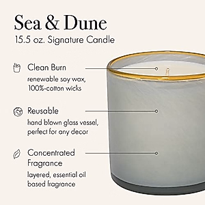 LAFCO New York Signature Candle, Sea & Dune - 15.5 oz - 90-Hour Burn Time - Reusable, Hand Blown Glass Vessel - Made in The USA