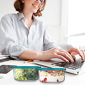 Klareware 4 Cup Glass Food Storage Containers Stackable Meal Prep Lunch Bento or leftover salad bowls Dish w BPA Free Lids (Turquoise)