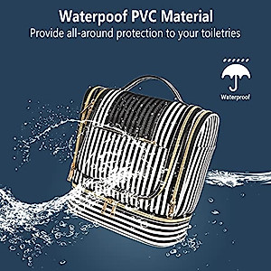 WDLHQC Large Hanging Toiletry Bag with Hook | Water Proof Zip Bag Travel Makeup Bag Organizer | Cosmetic Travel Bag for Toiletries | Travel Essentials for Women & Men Hanging Travel Bag (Black Stripe)