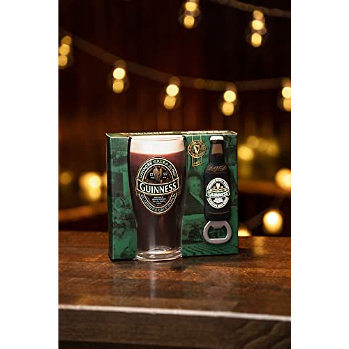 Guinness Shamrock Gift Company Ireland Label Pint Glass and PVC Opener Set
