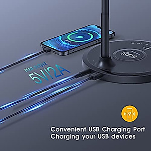 LiFMIRA Desk Lamp with USB Charging Port, 15W Fast Wireless Charger, 5 Lighting Modes,7 Brightness Levels, Eye Care Touch Bedside Table Lamps Gooseneck Desk Lamps for Home Office with 24W Adapter
