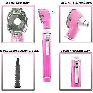 OdontoMed2011 'Mini Fiber Optic Otoscope Light Pink (Pocket Size) ENT Diagnostic Set + 1 Extra Free Bulb Quality Instruments