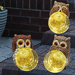 ANGMLN Owl Solar Lights Garden Outdoor, 3 Pack Solar Figurines Lights Decor Growing Orb Waterproof Cute Garden Statues for Patio Yard Lawn Clearance Ornaments