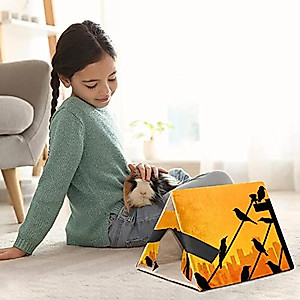 Y-DSIWX Guinea Pig House Bed, Rabbit Large Hideout, Small Animals Nest Hamster Cage Habitats Birds at Sunset Background