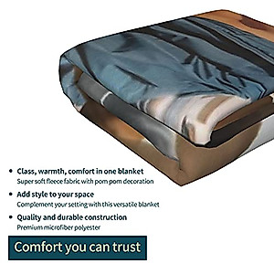 lofeeke Pompom Fringe Fleece Blanket Outer Banks JJ Flannel Throw Blankets for Couch & Bed 40"x30"