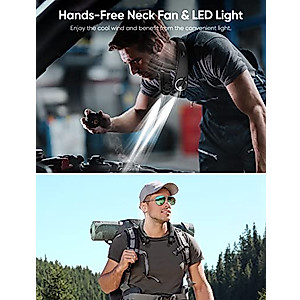 Neck Fan Portable with Reading Light - Cooling Rechargeable Battery Operated Neckband Fan, Ultra Quiet, Hands Free 4 Speeds Bladeless Wearable Fan for Travel, Outdoor
