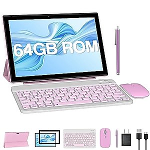 Android 11 Tablet 10.1 Inch Tablets, 2023 Upgraded 2 in 1 Tablet with Keyboard, Include Mouse/Case/Stylus/Tempered Film, 4GB RAM+64GB ROM(Max 512GB), 8MP Camera 6000mAh Battery 10" FHD Android 11 Tab