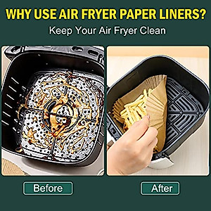 Air Fryer Disposable Paper Liners Square, Non-Stick Parchment Paper, Air Fryer Accessories, Oil Proof, Water Proof, Paper Liner for Microwave Oven Frying Pan(100PCS, 6.3inch)