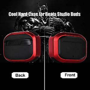 Upgraded Case for New Beats Studio Buds 2021, Filoto Rugged Beats Studio Buds Hard Shell Protective Case Cover Earbuds Headphone Accessories with Keychain for Men Women (Black/Red)