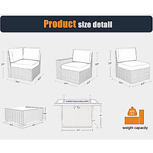 KHOLH 7 Pieces Patio Furniture Conversation Sofa Set with 44" Propane Gas Fire Pit Table, Outdoor Sectional Rattan Wicker Sofa Set