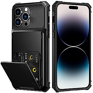 Nvollnoe for iPhone 14 Pro Max Case with Card Holder[Store 5 Cards]Dual Layer Heavy Duty Shockproof iPhone 14 Pro Max Wallet Case with Hidden Card Slot Large Storage Case for iPhone 14 Pro Max(Black)
