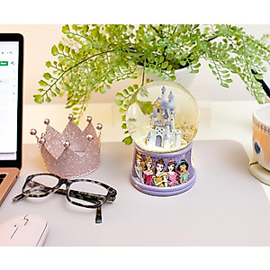 Silver Buffalo Disney Princess Castle Featuring Cinderella, Aurora, Belle, Ariel, and Jasmine Light Up Snow Globe, 100mL