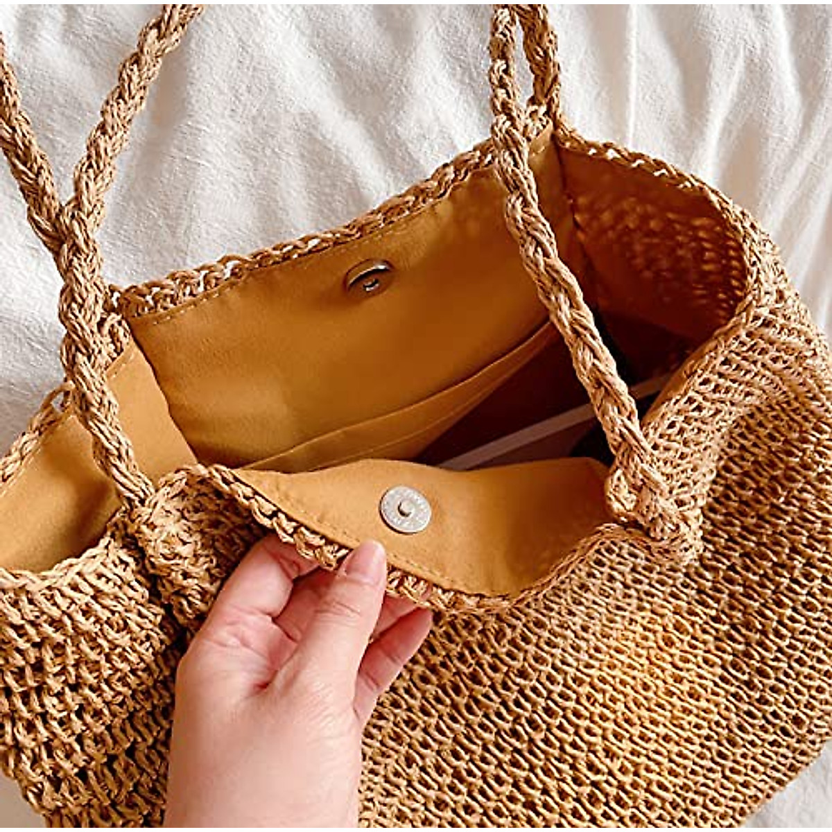 Handwoven Soft Straw Beach Bag Purse Casual Vintage Rattan Shoulder Bag Handbag Boho Wowen Tote Basket Vacation Bag