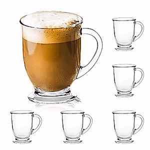 15oz/450ml Glass Coffee Mugs Clear Coffee Cups with Handles perfect for Latte, Cappuccino, Espresso Coffee, Tea and Hot Beverages, Set of 6