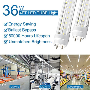 Ghiuop T8 LED Bulbs 4 Foot, 12 Pack 36W 4680LM 5000K Daylight White Type B 4FT LED Tube Lights, T8 T10 T12 Fluorescent Replacement Bulbs, Ballast Bypass, V-Shaped, Double Ended Power, Clear Cover