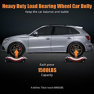 4-Pack Heavy Duty Car Dolly, Cuisinaid Wheel Car Dolly Ball Bearings Skate with 360° Rotational Wheel for Moving Cars, Trucks, Trailers, Motorcycles, Makes Moving A Car Easy, 6000 lbs Capacity, Red