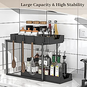 Under Sink Organizer, HYSEYY Sliding Out Under Cabinet Organizer, 2-Tier Under Sink Organizers and Storage, Height-adjustable Under Sink Storage