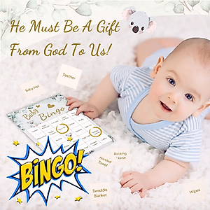 YIFAM Baby Shower Bingo Game Eucalyptus Foliage Edition, 20 Players Bingo Cards for Kids, Reveal Party Games Favors Supplies Decorations Souvenirs Gifts