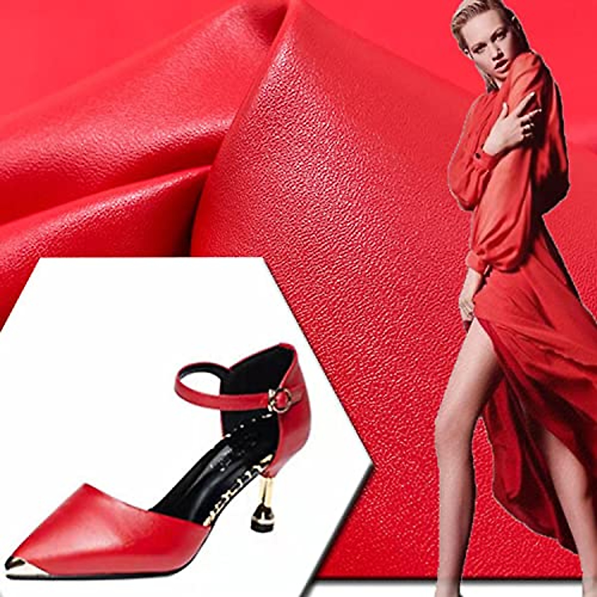 Large Soft Vinyl Upholstery Leather Fabric 1 Yard 56.3x36inch, 0.8mm Thick Texture Faux Leather Sheets, for Upholstery Crafts, Sofa, Car Seat, Handbag, Earrings, Hair Bows, DIY Crafts (Red)