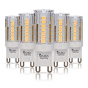 Simba Lighting G9 LED Light Bulb (5 Pack) 4W T4 40W Halogen Replacement for Pendants, Ceiling Lights, Desk Lamp, Wall Sconce, 120V JCD Bi-Pin Base Non-Dimmable, 3000K Soft White