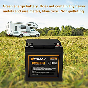 NERMAK 12V 36Ah Lithium LiFePO4 Deep Cycle Battery, 2000+ Cycles Lithium Iron Phosphate Rechargeable Battery for Solar, RV, Scooter, Marine, Electric Wheelchair, Trolling Motor Built-in 36A BMS