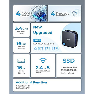 KAMRUI AK1PLUS Mini PC 16GB RAM, Intel 12th Alder Lake N95(up to 3.4 GHz) Mini Computer, Compact Small Desktop Computers Tower Support 4K UHD/HDMI 2.0/LAN/Dual-Band WiFi for Office Home Server