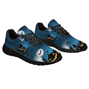 Men Women Halloween Pumpkin Shoes Unisex Fashion Breathable Running Sneakers Lightweight Casual Sports Shoes Black Size 9