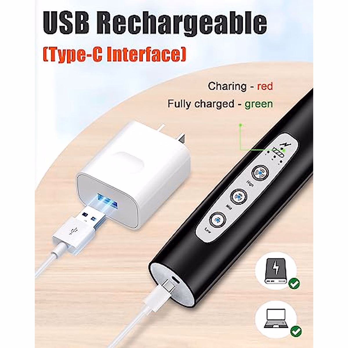 ODIFORGO Milk Frother Handheld, USB Rechargeable Electric Whisk 3 Speed Adjustable, Coffee Frother Wand with 3 Stainless Whisks, Egg Beater, Drink Mixer Blender for Coffee Latte Cappuccino Matcha