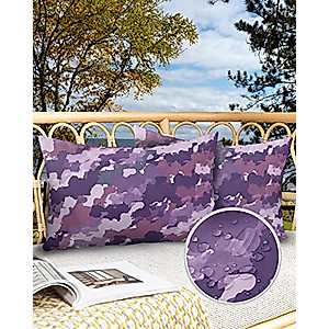 Funnywall88 Waterproof Throw Pillow Covers Set of 2 Camouflage Netting Camo Purple Couch Pillow Cases Outdoor Sofa Cushion Cover Home Decor for Bed Living Room, 20" x 12"
