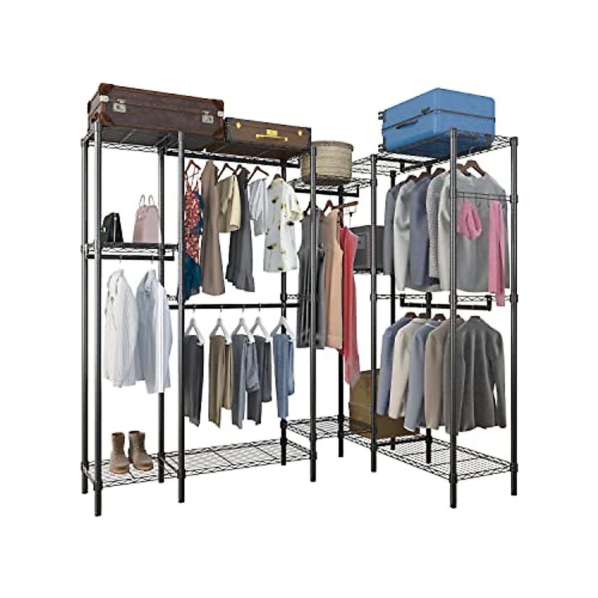QORYX QR 4 , Closet Organizer Metal Garment Rack Portable Clothes Hanger Home Shelf (70.5 x 15.7 x 76.8) ” , Powder Coating , Carbon steel, Black