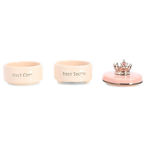 DEMDACO First Tooth and Curl Pink Ceramic Stoneware Children's Stackable Keepsake Box, 1 Count (Pack of 1)