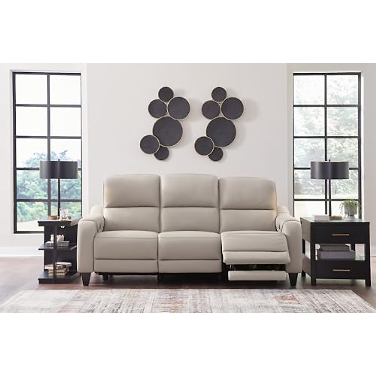 Signature Design by Ashley Mercomatic Casual Leather Match Wall Hugger Power Reclining Sofa with Adjustable Headrest and USB Ports, Light Gray