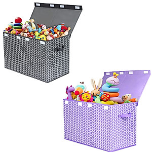 Mayniu Large Toy Box Chest Storage Bins with Lid, Toys Organizers Storage Boxes Basket with Sturdy Handles for Boys, Girls, Nursery, Playroom, Closet, Bedroom