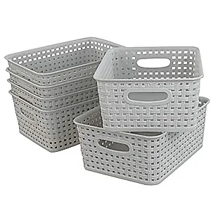 Fiazony Woven Plastic Storage Baskets, 10.03" x 7.55" x 4.09", Set of 6, Lightly Gray