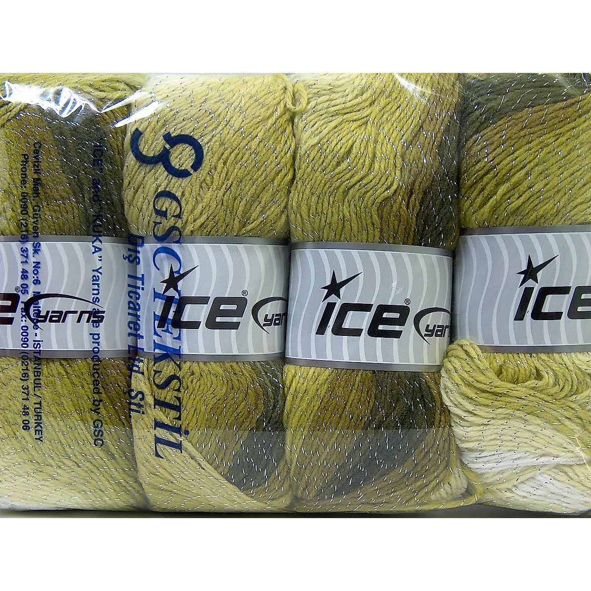 Lot of 4 x 100gr Skeins Ice Yarns Magic Glitz Hand Knitting Yarn Green Shades